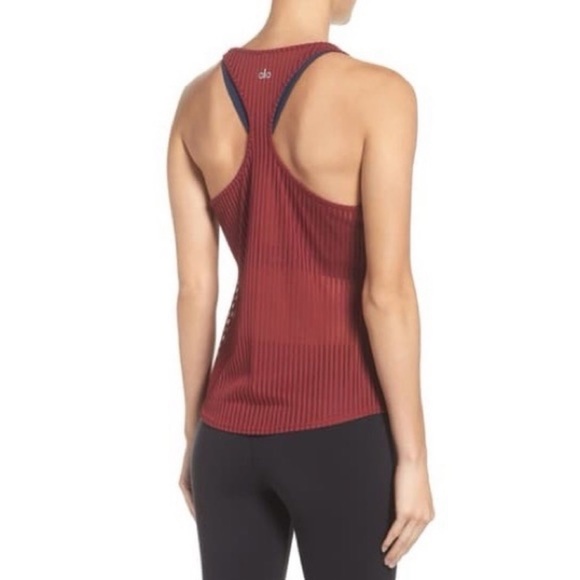 ALO Yoga | Tops | Alo Yoga Red Velvet Semi Sheer Striped Racerback ...